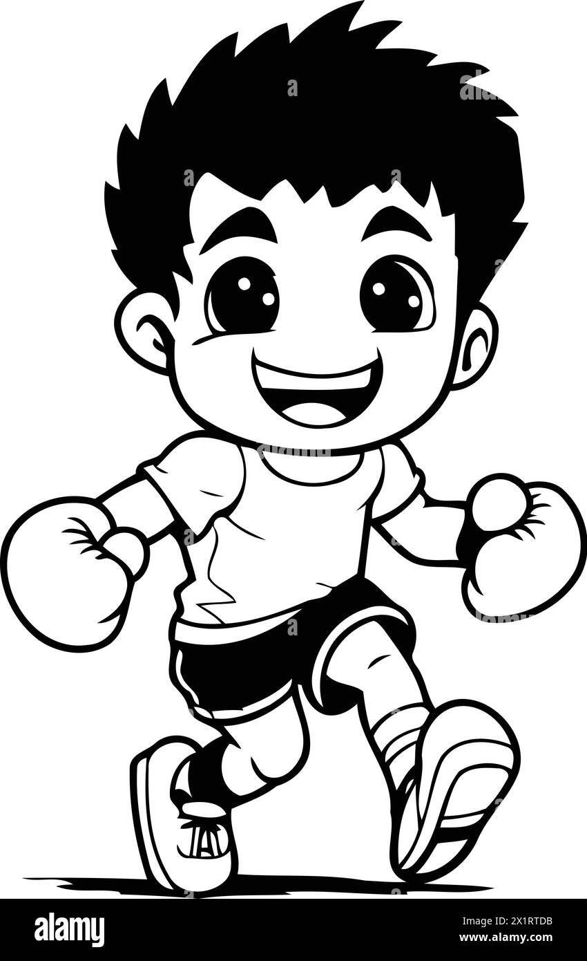 Cartoon boy boxer with boxing gloves. Vector illustration for your ...