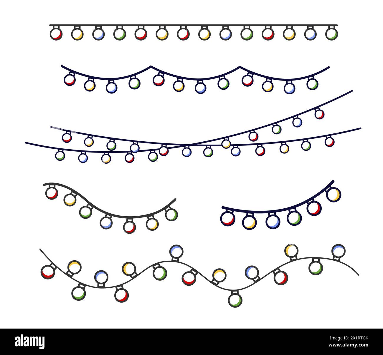 Set colored holiday lights. Line art. Light bulbs garland for Christmas ...