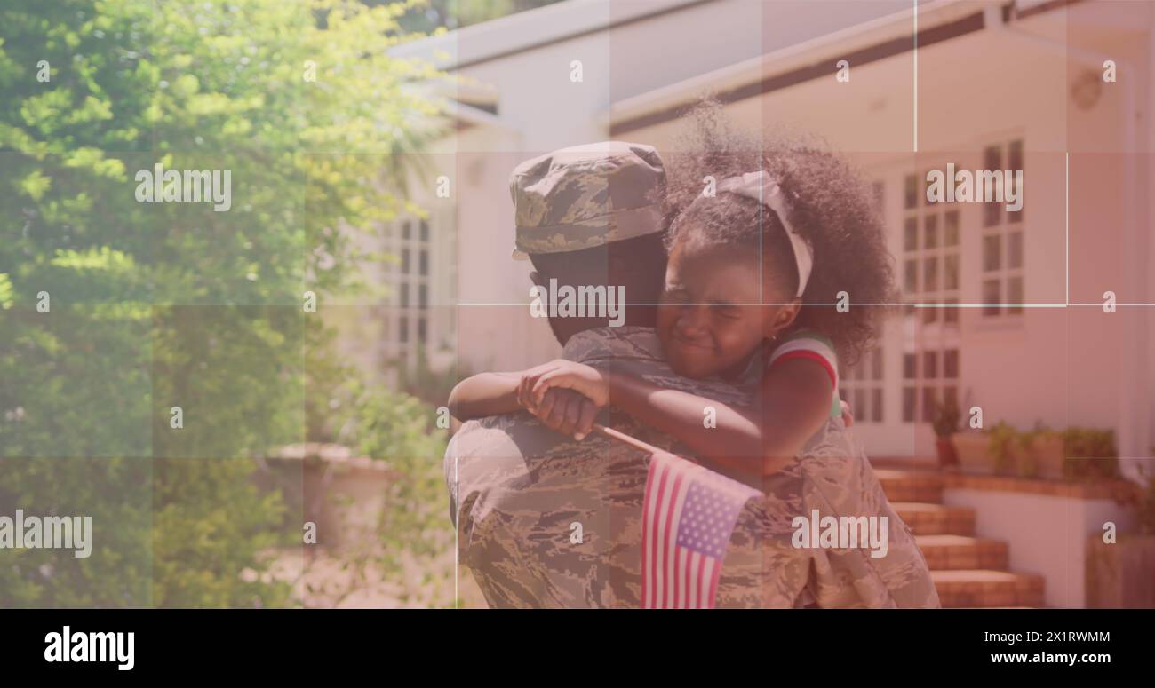 African American young adult hugging biracial student outside house ...
