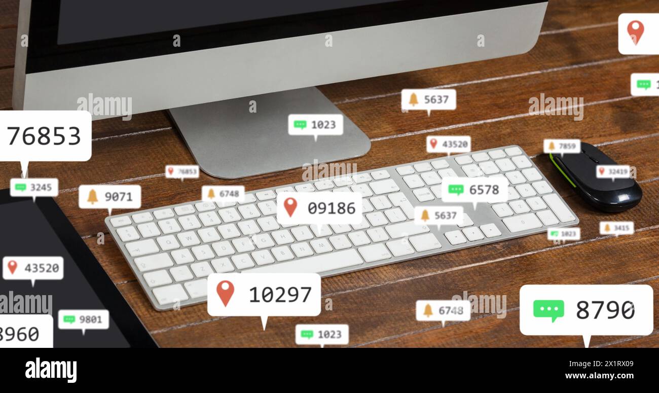 Computer on desk displays social media interaction numbers Stock Photo ...