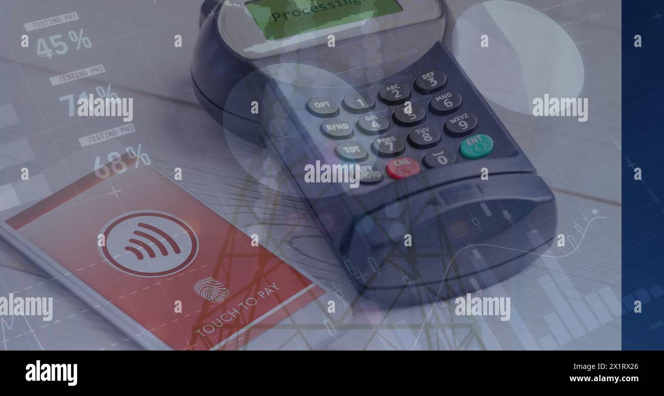 A smartphone displaying contactless payment symbol is near a card ...