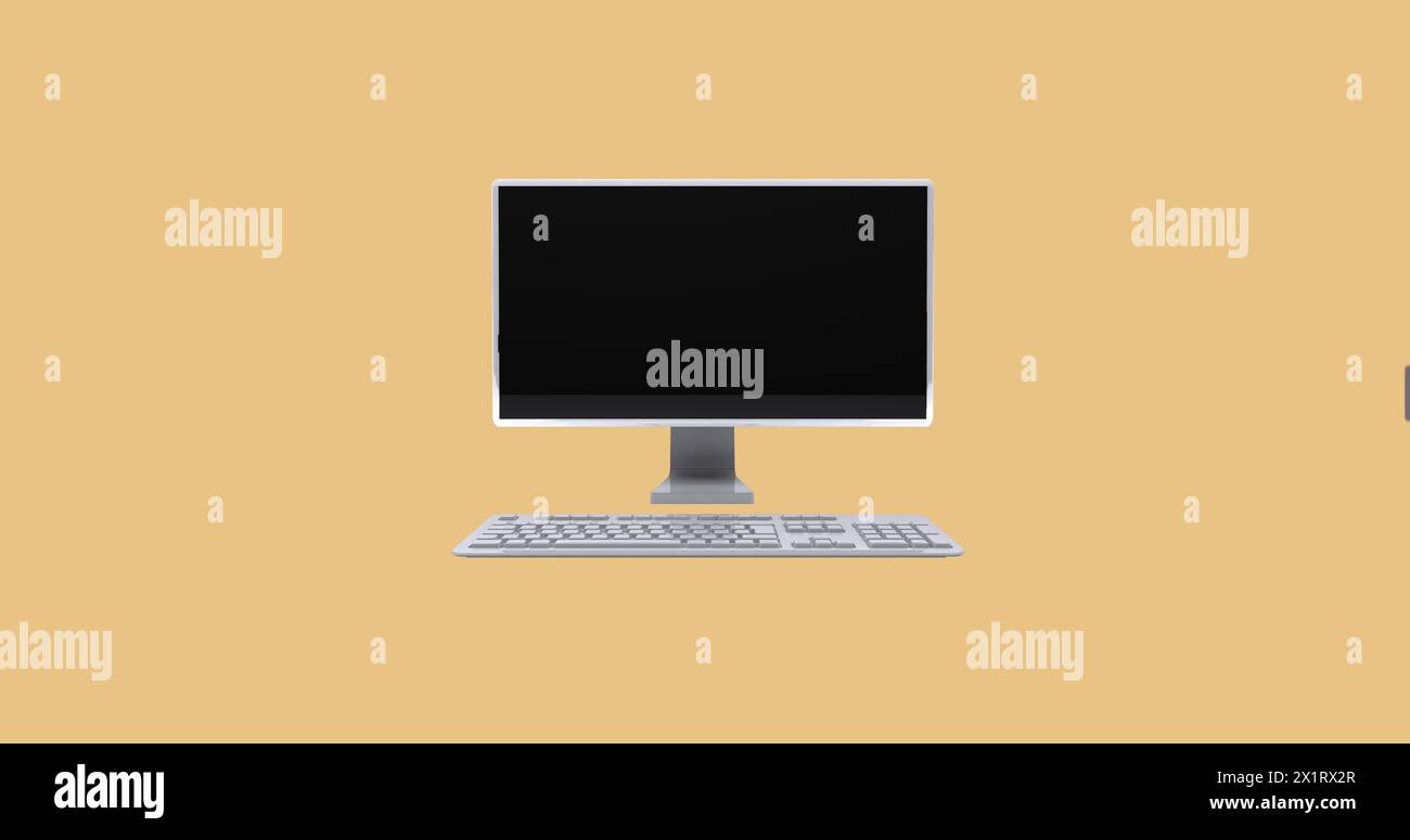 A desktop computer with blank screen sits on a plain background Stock ...