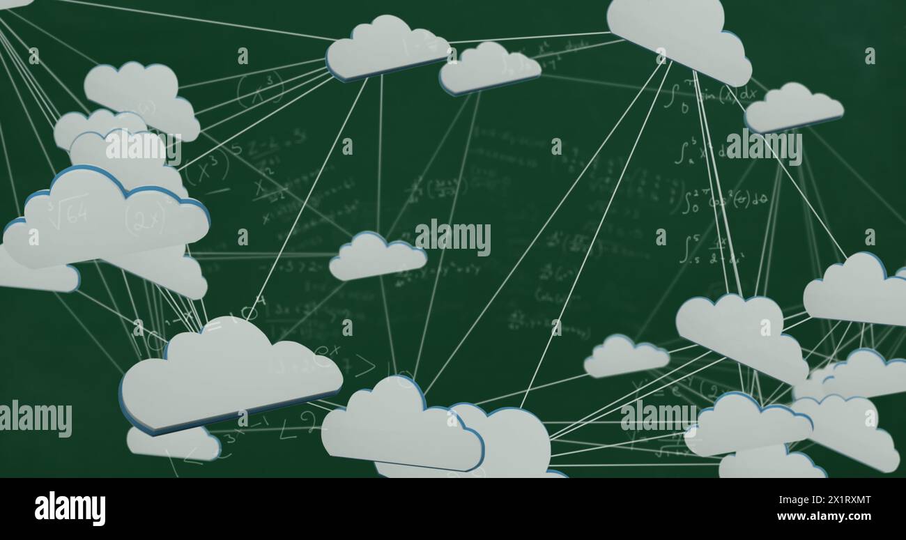 Math equations on board with cloud icons linked above Stock Photo - Alamy