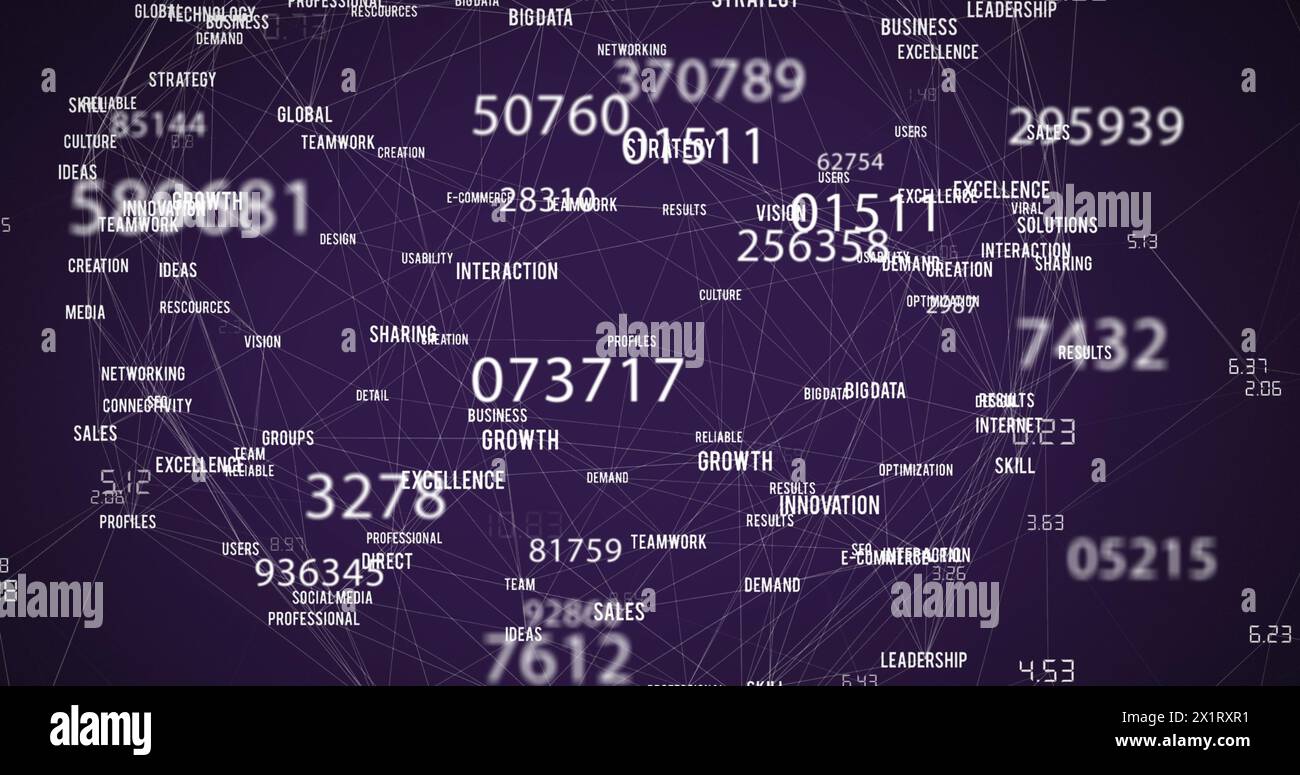 Glasses-wearer views digital numbers and business terms Stock Photo - Alamy