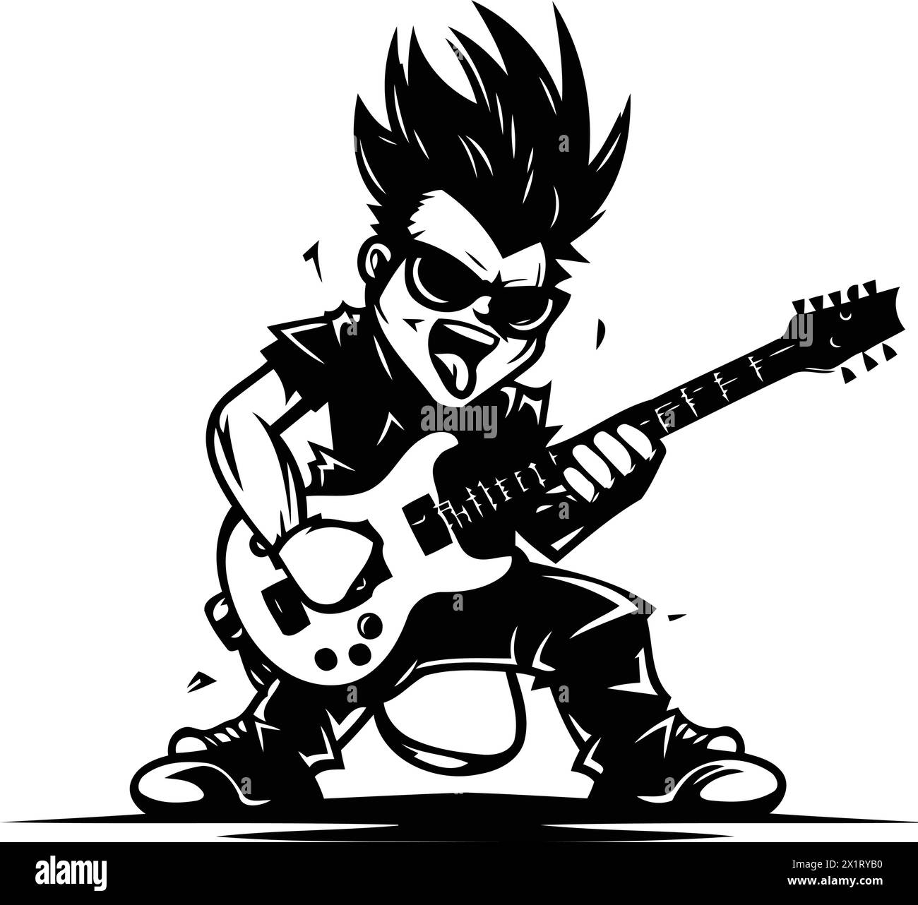 Guitarist rock star with electric guitar. Vector illustration on white ...