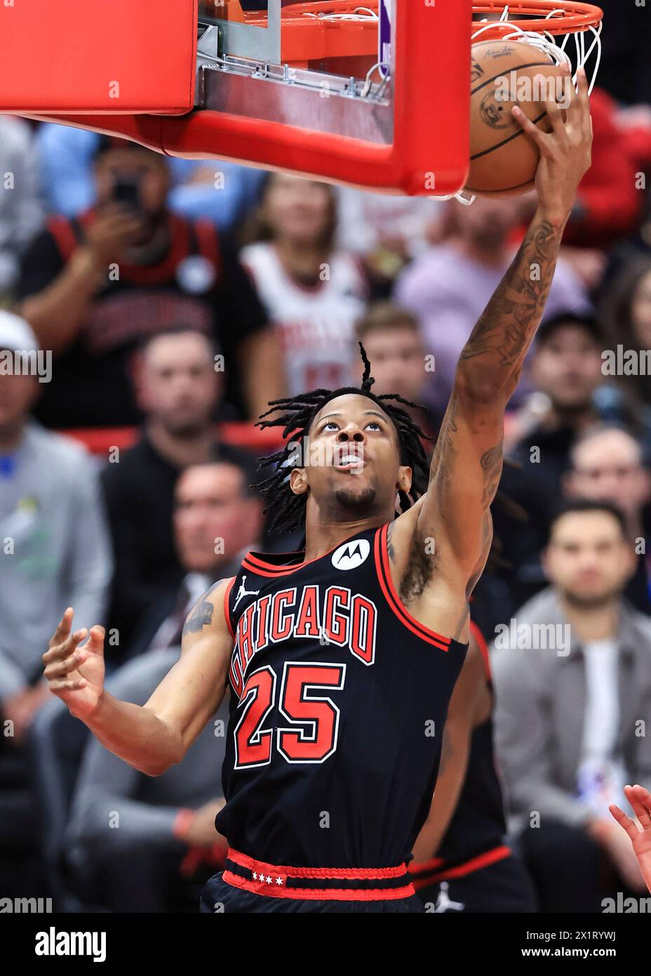 Chicago, USA. 17th Apr, 2024. Dalen Terry of Chicago Bulls goes for a ...