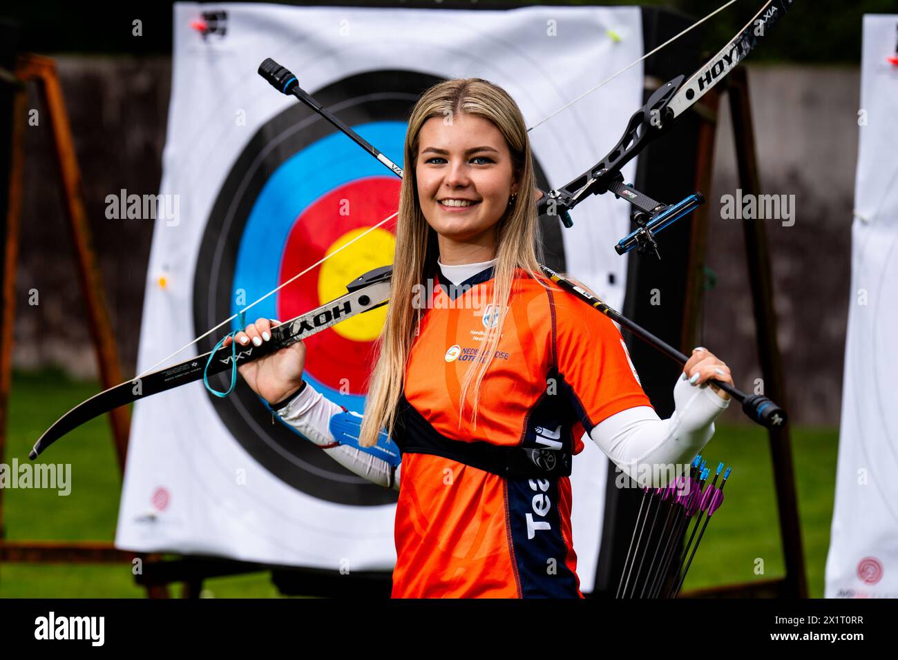 ARNHEM, NETHERLANDS - APRIL 17: Archery athlete Laura van der Winkel ...