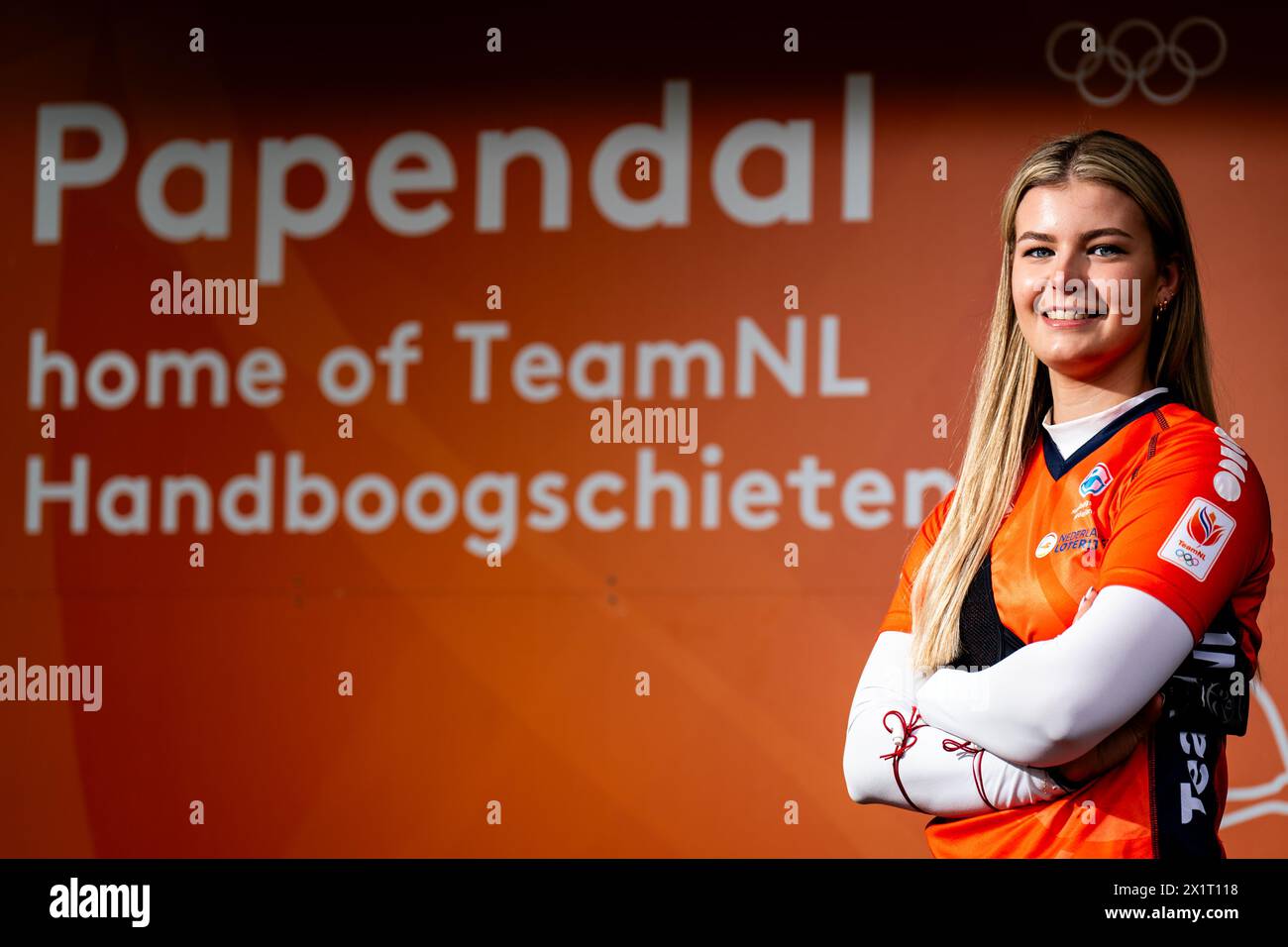 ARNHEM, NETHERLANDS - APRIL 17: Archery athlete Laura van der Winkel ...