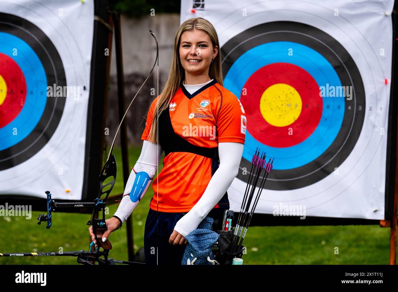 ARNHEM, NETHERLANDS - APRIL 17: Archery athlete Laura van der Winkel ...
