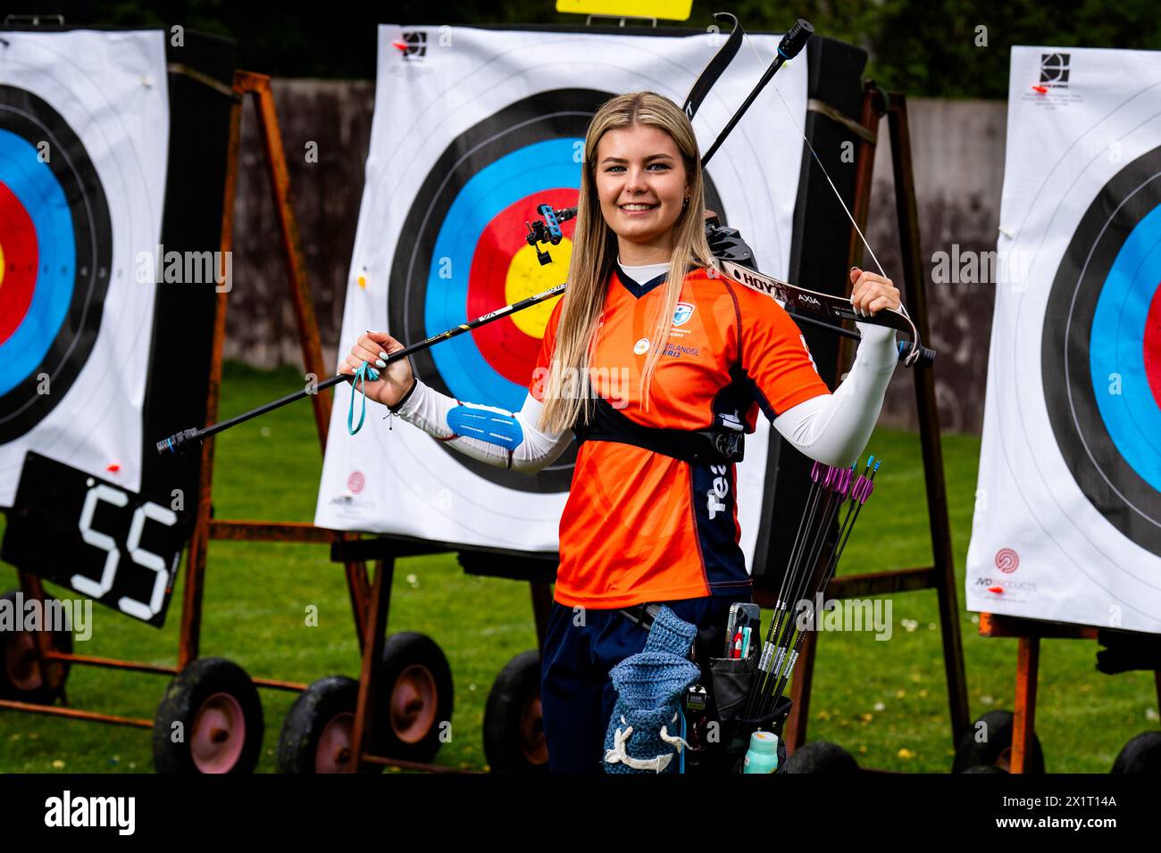 ARNHEM, NETHERLANDS - APRIL 17: Archery athlete Laura van der Winkel ...