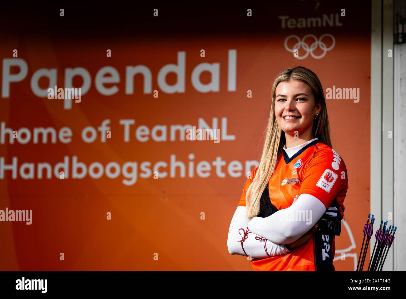 ARNHEM, NETHERLANDS - APRIL 17: Archery athlete Laura van der Winkel ...