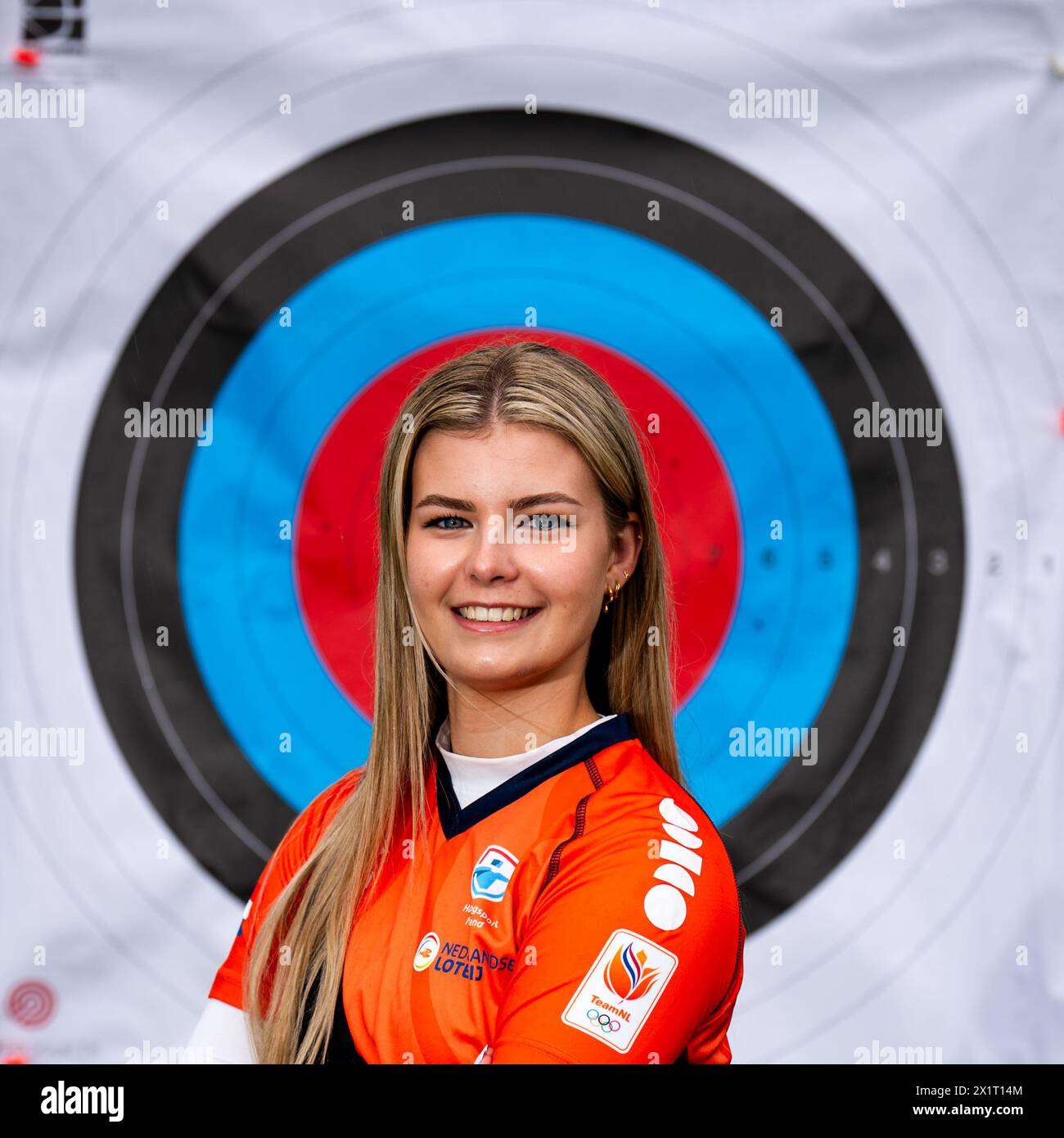 ARNHEM, NETHERLANDS - APRIL 17: Archery athlete Laura van der Winkel ...