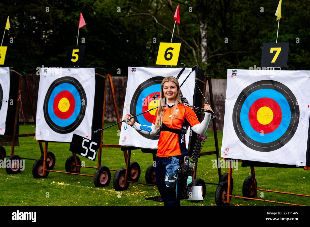 ARNHEM, NETHERLANDS - APRIL 17: Archery athlete Laura van der Winkel ...