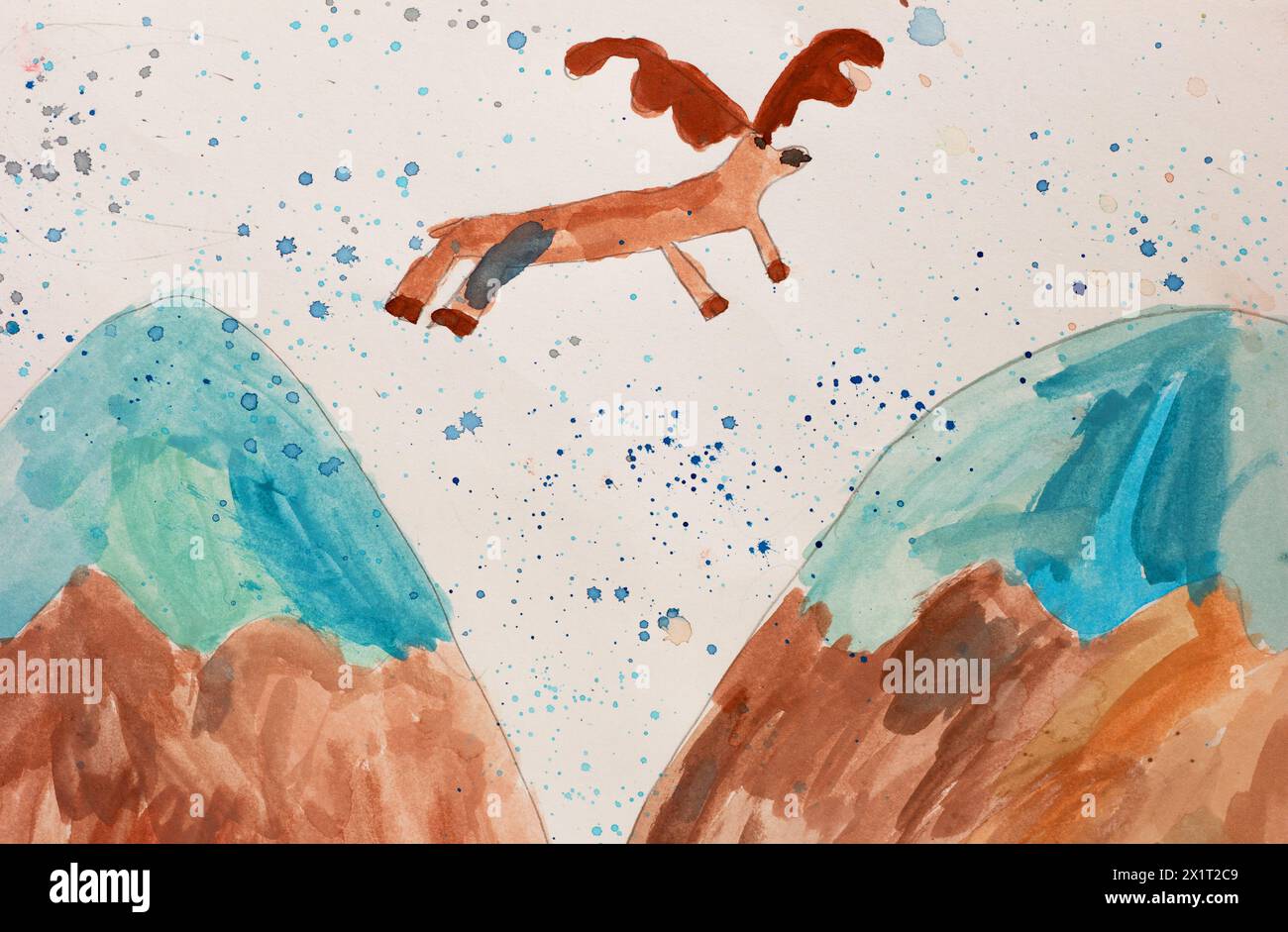 Child picture of flying deer Stock Photo - Alamy