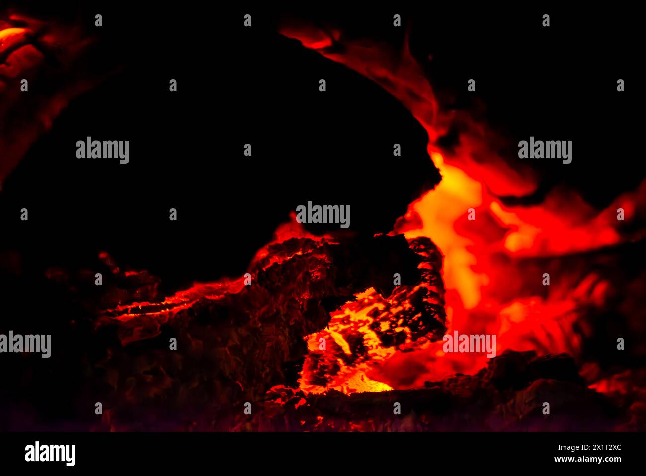 Capture the essence of inferno with a close-up of fiery wood fire ...