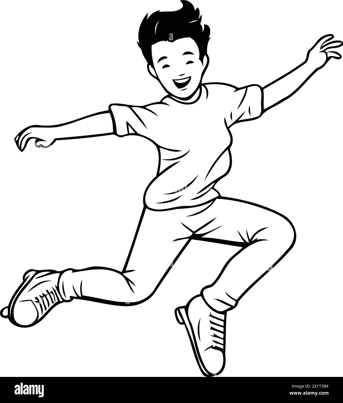 Young man jumping. cartoon vector illustration isolated on blue ...