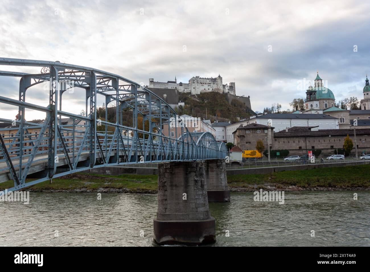 SALZBURG, AUSTRIA - NOVEMBER 7, 2022: The Mozart bridge over the ...