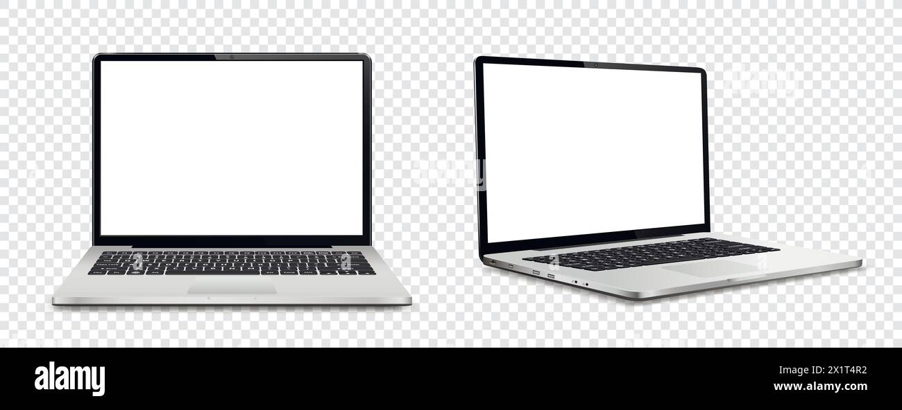 Laptop computer with white screen on transparent background. Vector ...