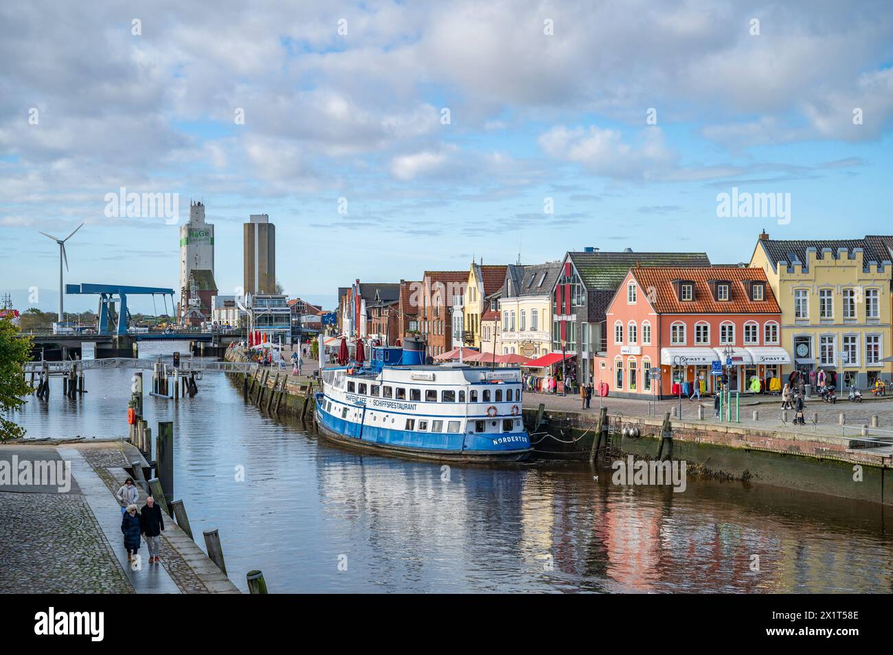 Husum harbor district cityscape during autumn, colorful building ...