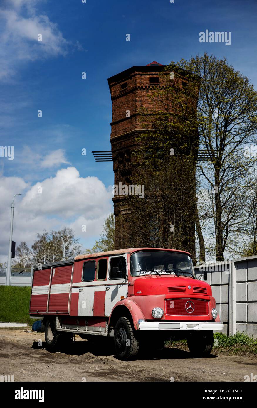 Minsk, Belarus, April 18, 2024 - Mercedes-Benz 1113 old Fire engine red ...