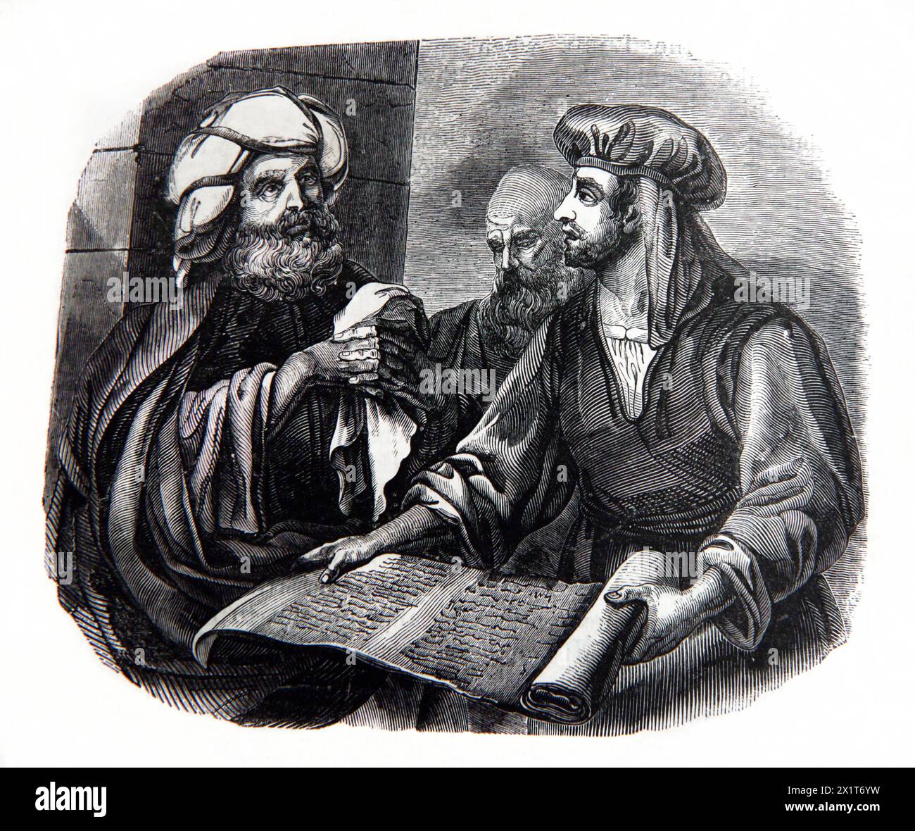 Wood Engraving of the High Priest Hilkiah Presenting the Book of the ...