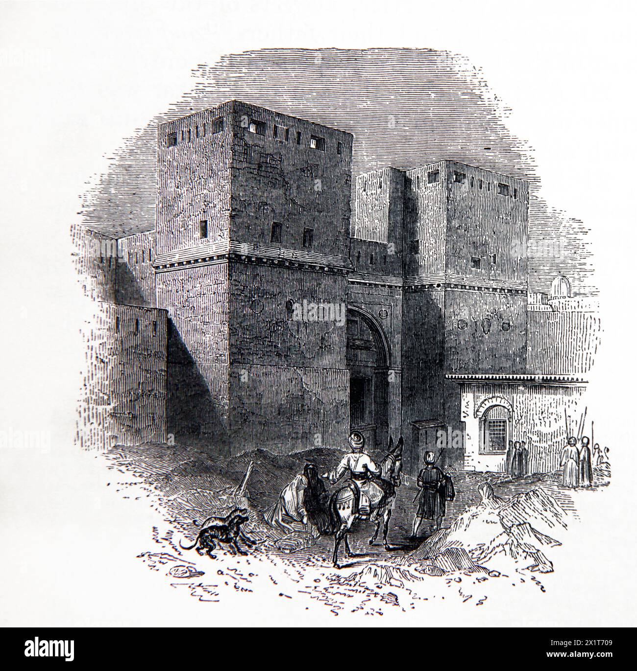 Wood Engraving of Oriental Gate Bab-El-Nazh in Cairo Egypt from 19th ...