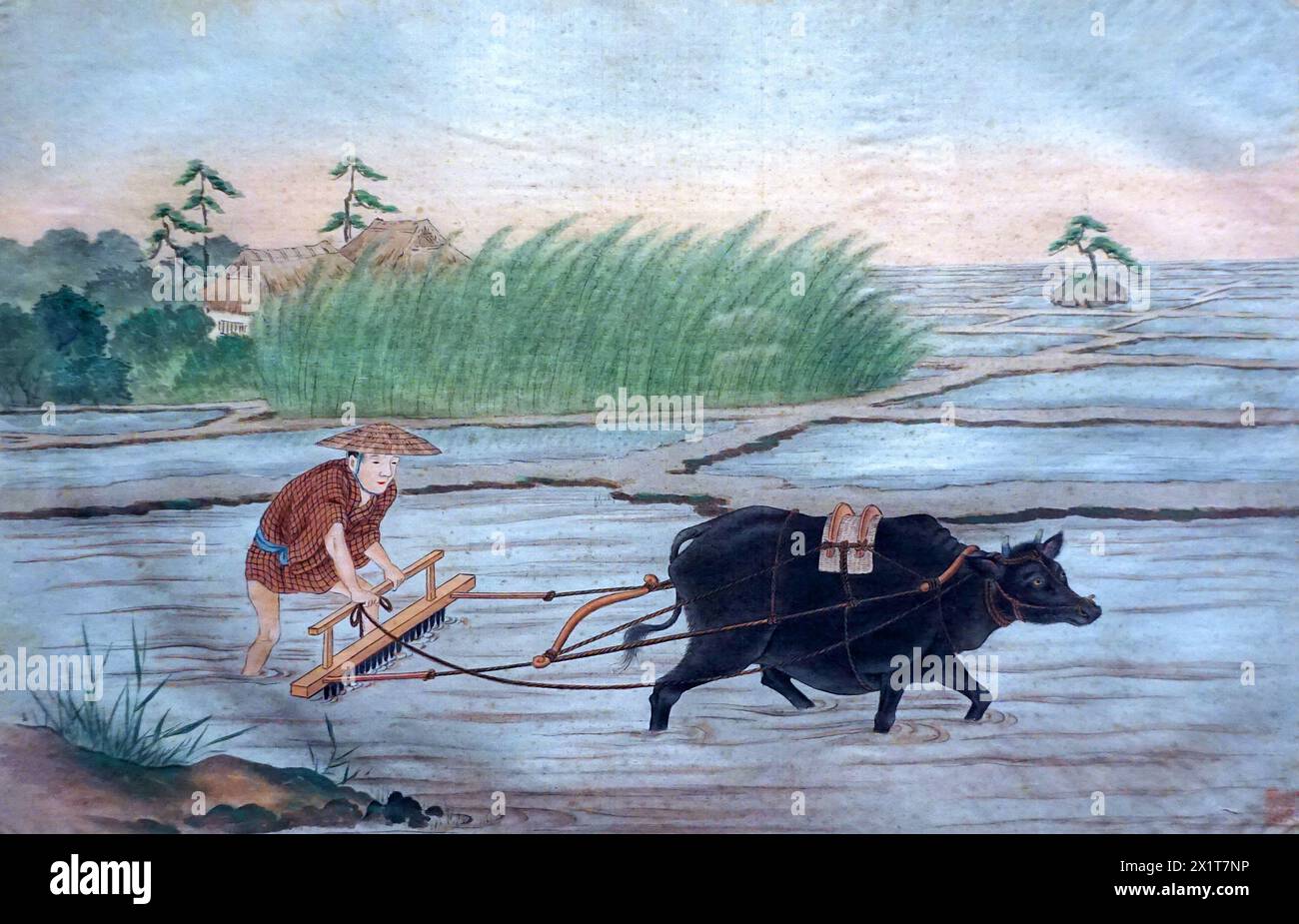 Ploughing the Land (c.1825-1829).Kawahara Keiga (1786-1860) 川原慶賀 Stock ...