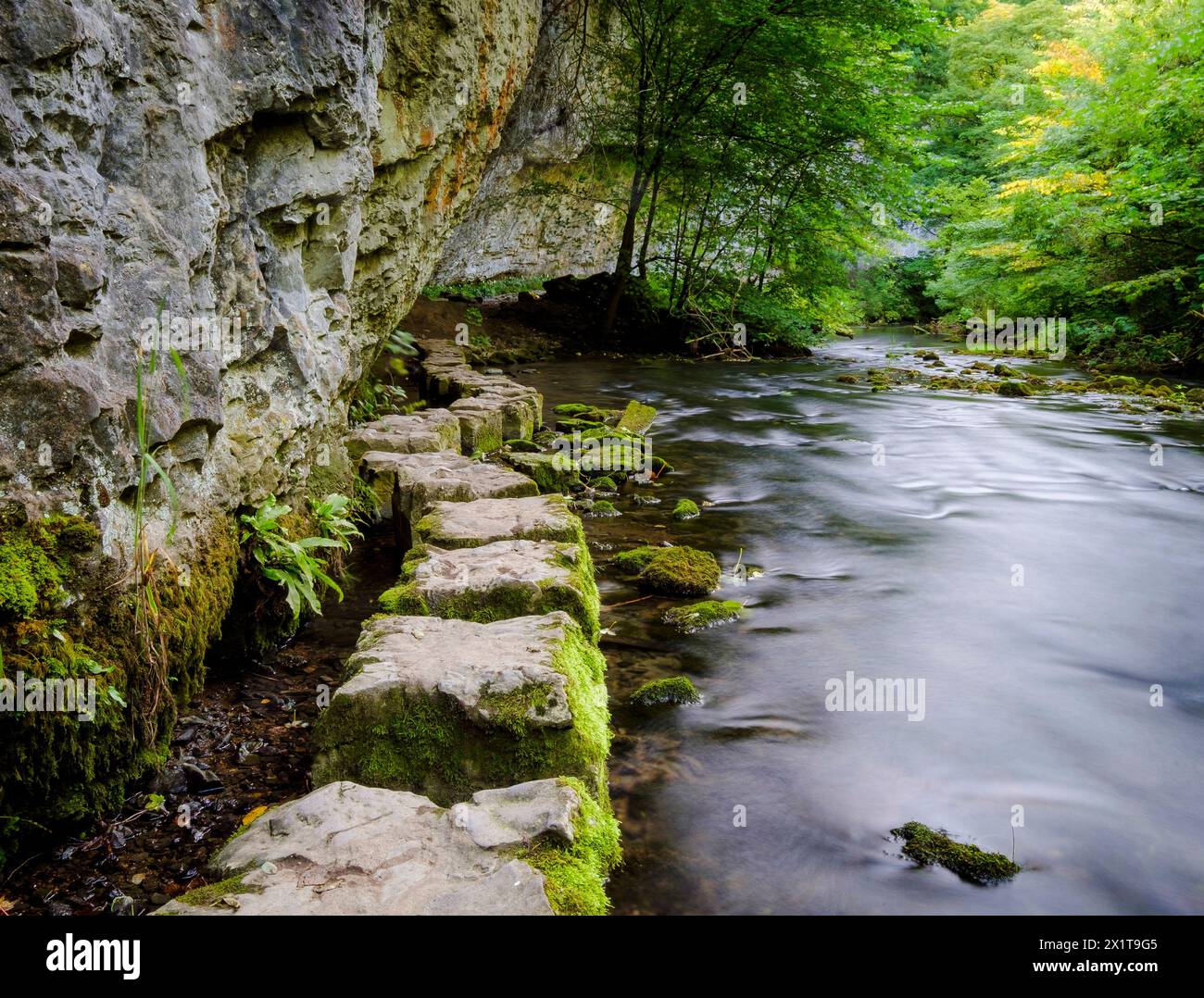 Stepping stones in the river Wye in Chee Dale Stock Photo - Alamy