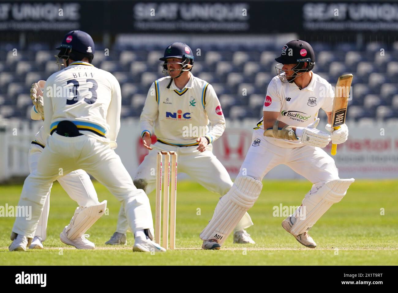 Bristol, UK, 15 April 2024. Gloucestershire's James Bracey bats during ...