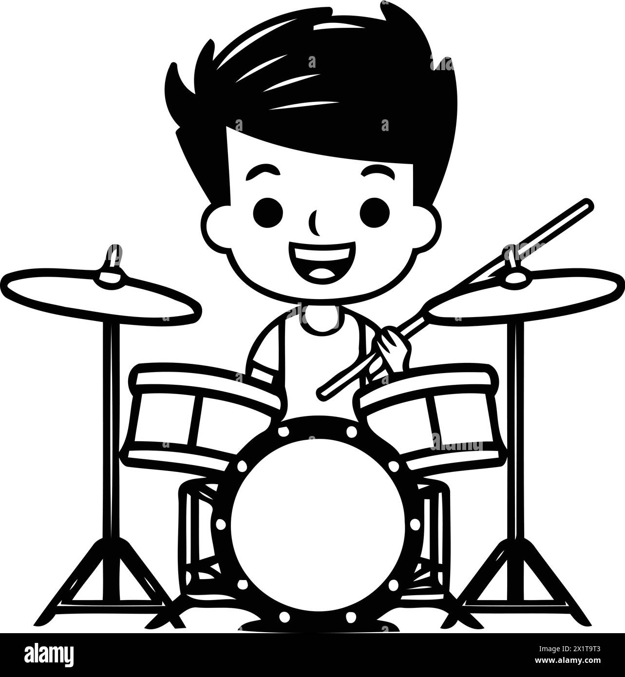 Cute boy playing drums cartoon vector illustration. Cute little boy ... Cute boy playing drums cartoon vector illustration. Cute little boy ...