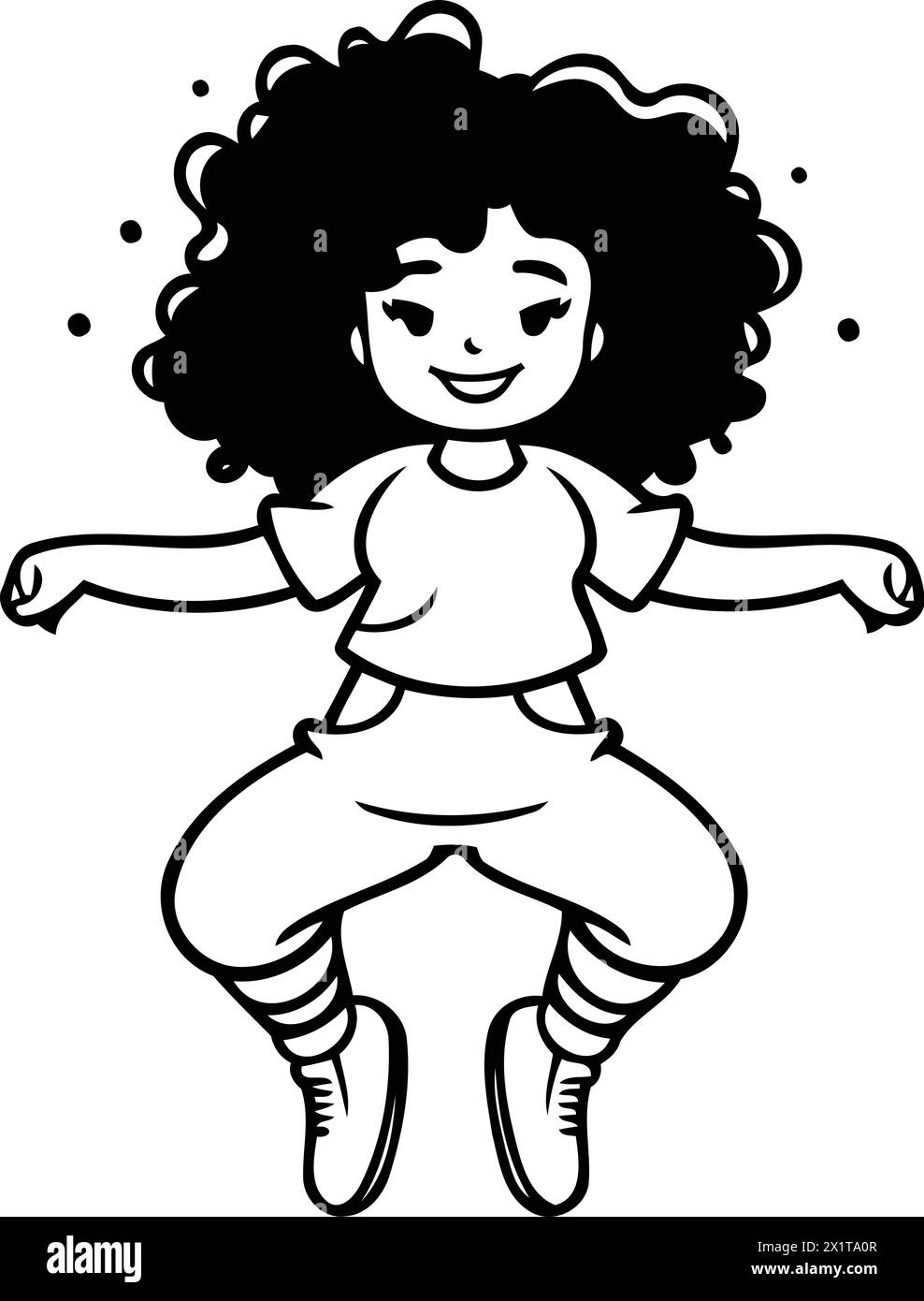 Cute African American Girl Jumping Vector Illustration In Cartoon