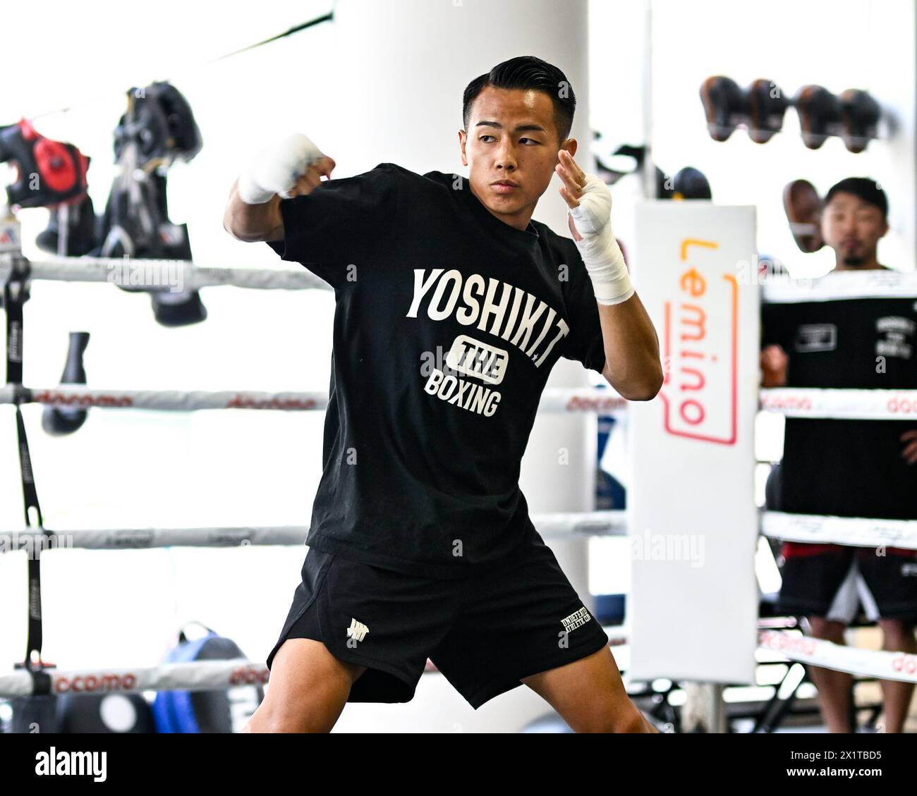 Yoshiki Takei, Japanese professional boxer trains during a public ...