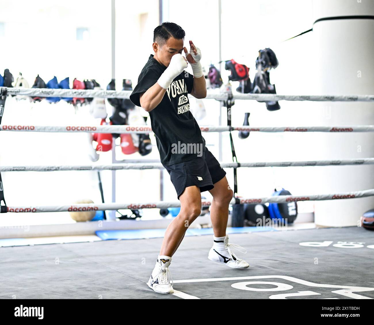 Yoshiki Takei, Japanese professional boxer trains during a public ...