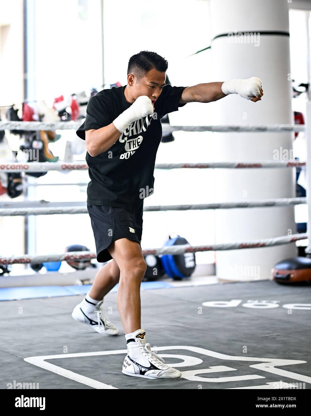 Yoshiki Takei, Japanese professional boxer trains during a public ...