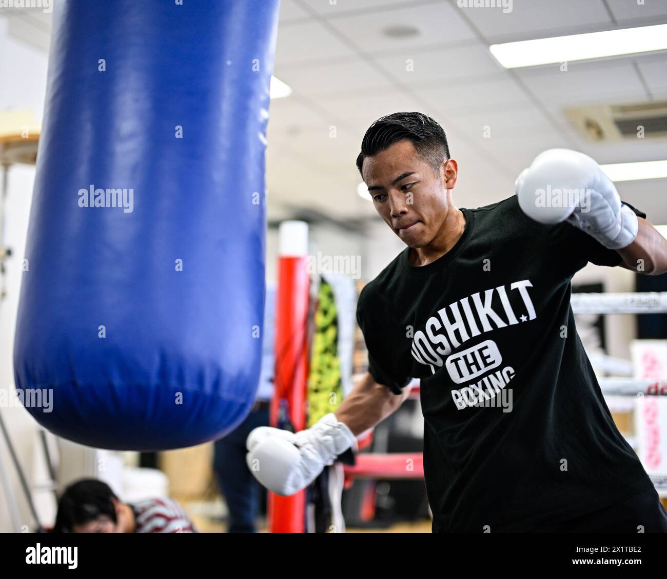Yoshiki Takei, Japanese professional boxer trains during a public ...
