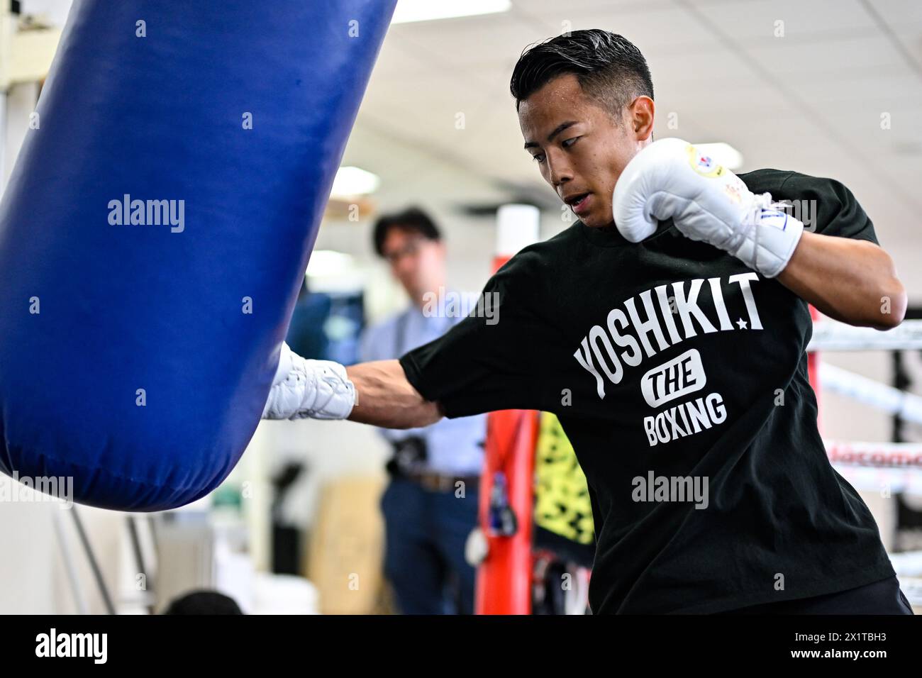 Yoshiki Takei, Japanese professional boxer trains during a public ...