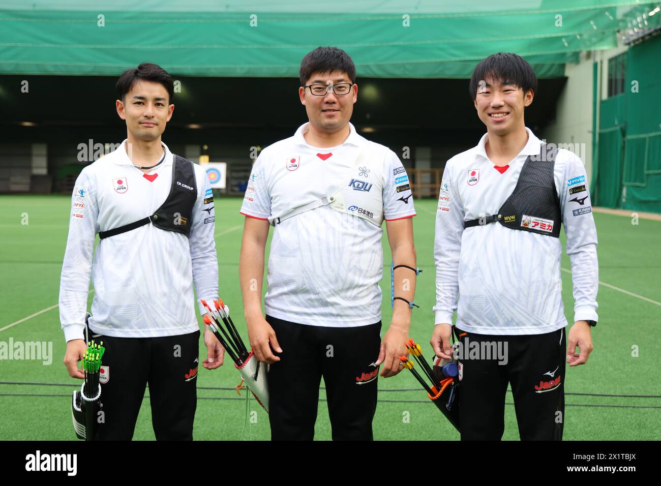 (L to R) Junya Nakanishi, Takaharu Furukawa, Fumiya Saito (JPN), APRIL 18, 2024 - Archery ...
