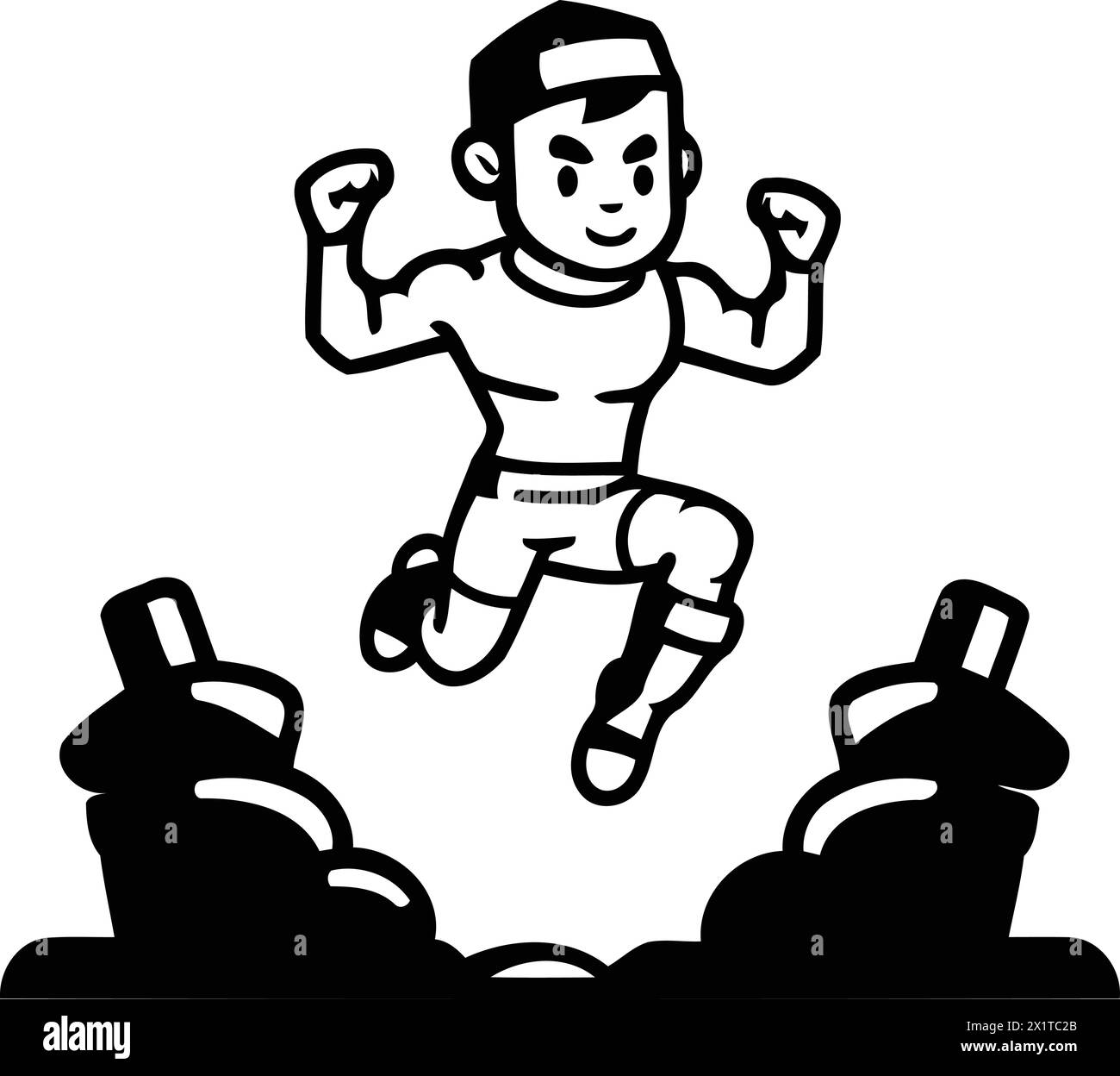 Cartoon character of a boxer jumping over the fire. Vector illustration ...