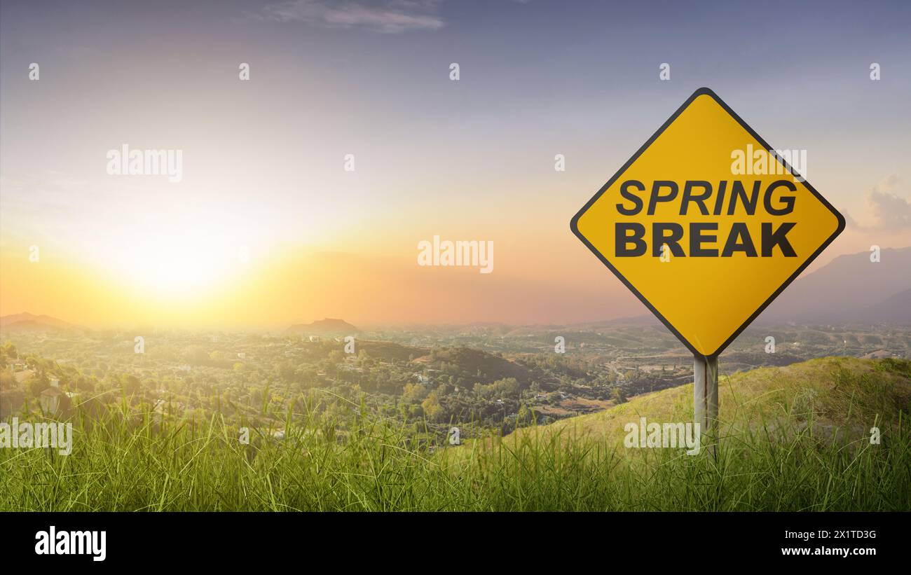 Summer break is shown using the text with yellow signboard with ...
