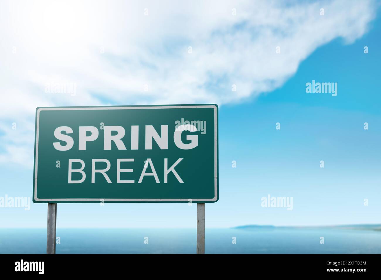 Summer break is shown using the text with green sign board against the ...