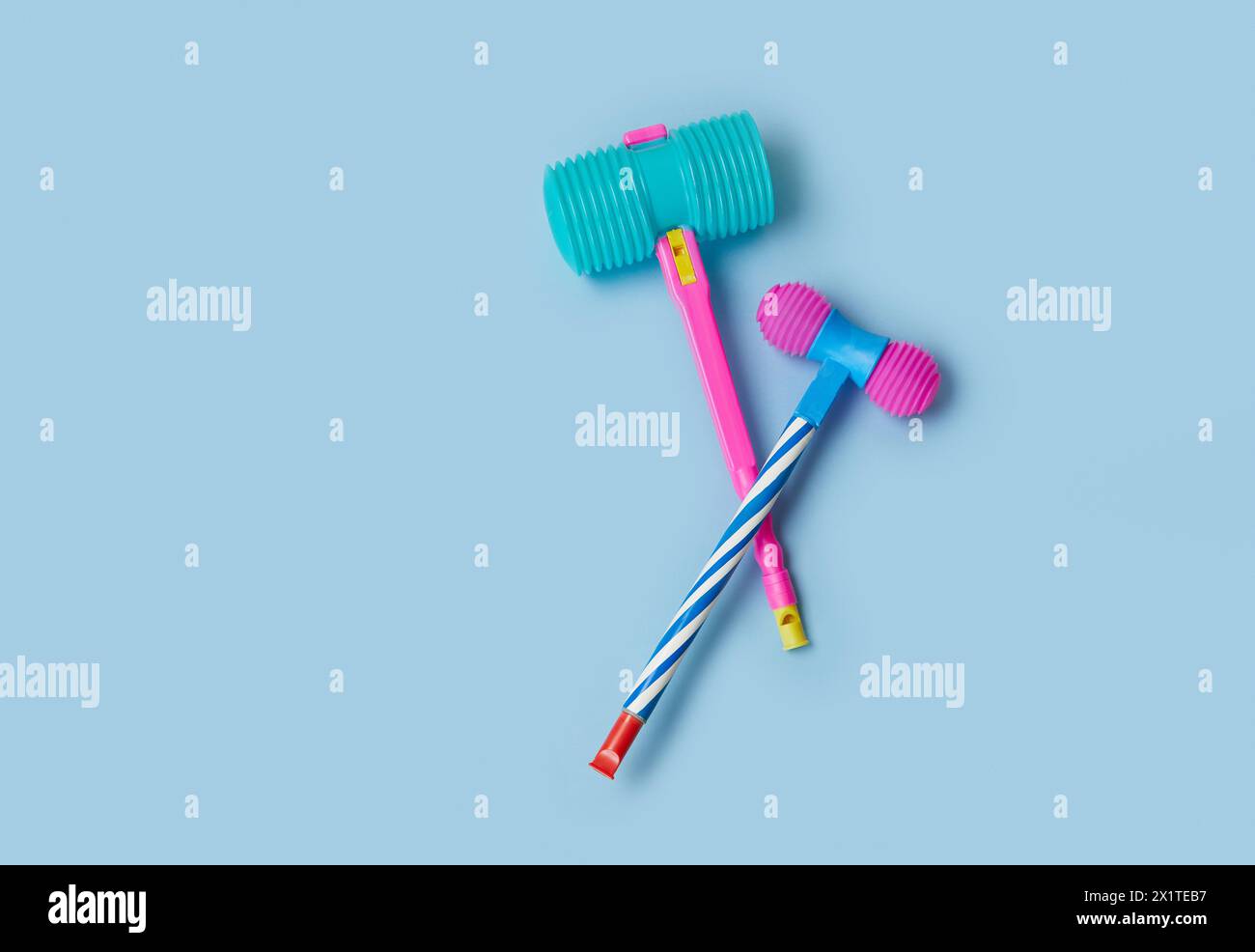 Toy hammer on a blue background for summer festival in June San Juan ...