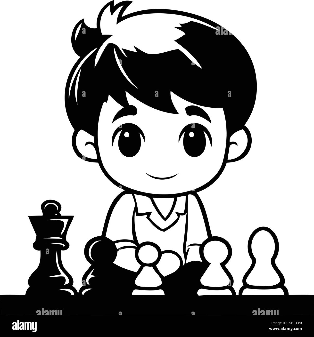 Little boy playing chess cartoon character vector Illustration on a ...