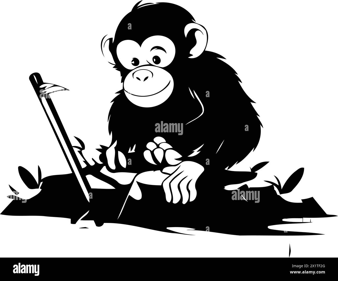 Monkey holding rock Stock Vector Images - Alamy