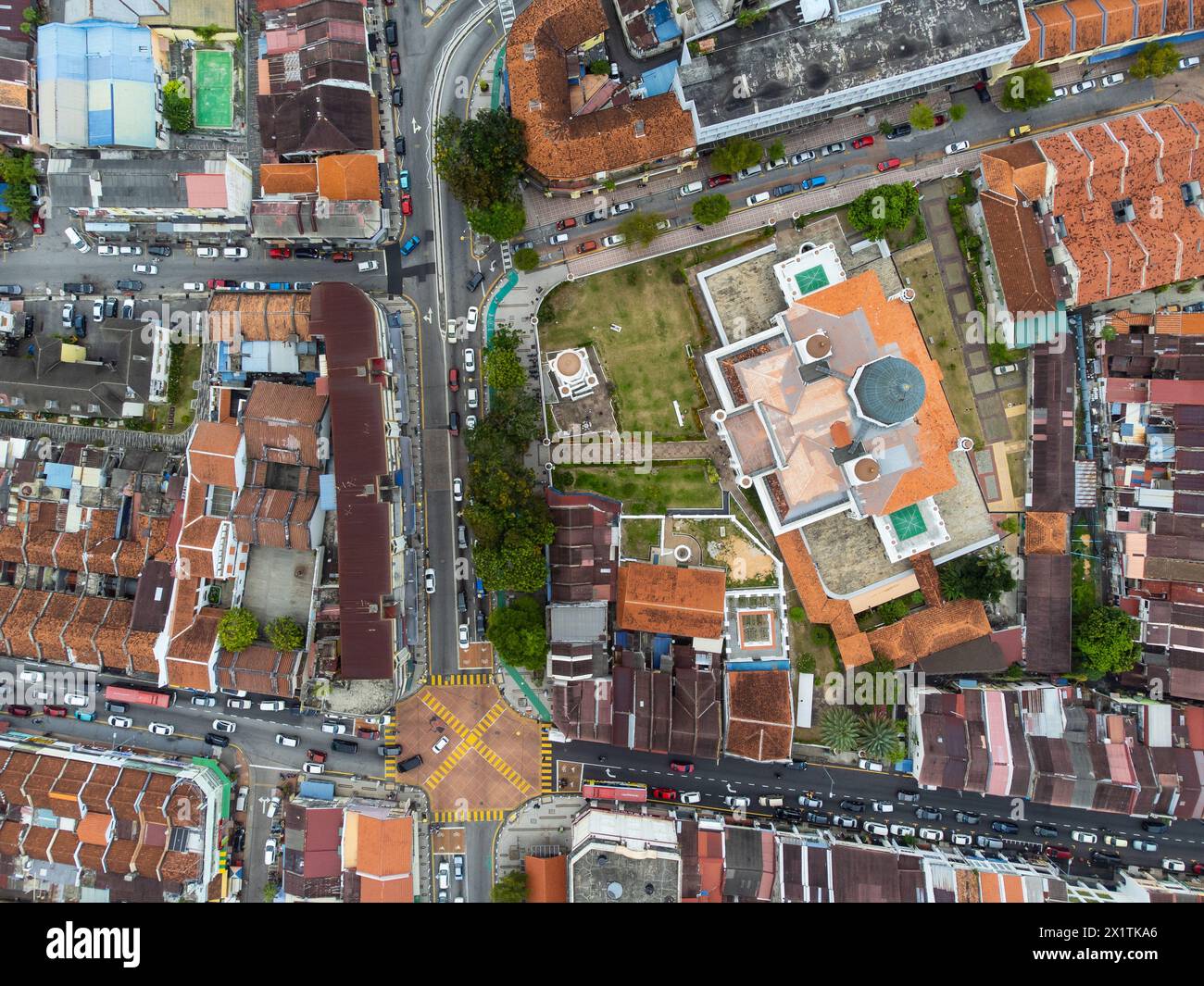 George Town, Malaysia: Aerial top down view of the historic George Town ...