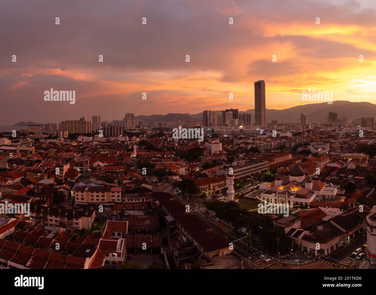 Penang, Malaysia: Aerial panorama of Georgetown historical and colonial ...