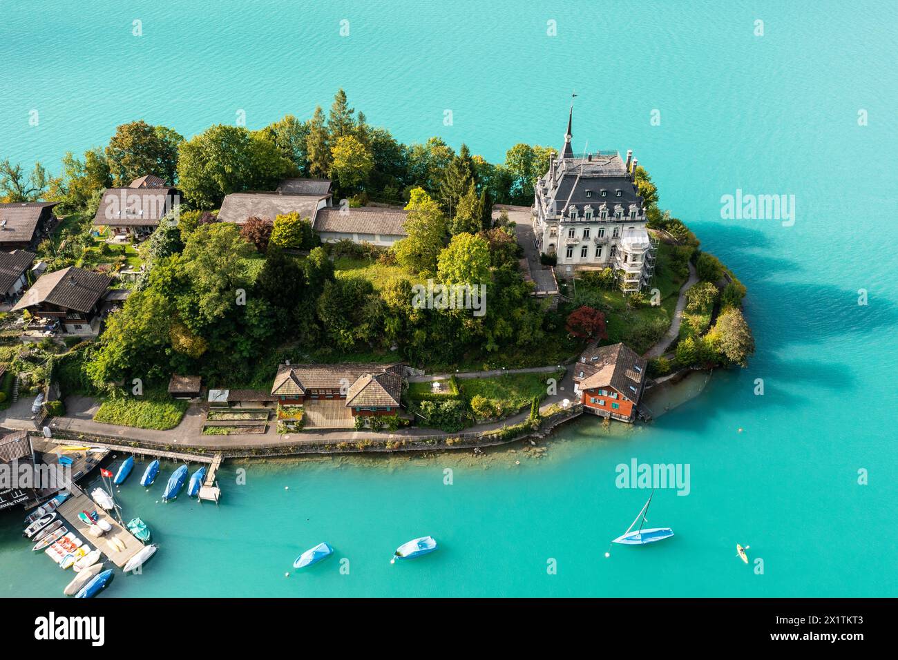 Iseltwald village on a peninsula in lake Brienz in the alps in Canton ...