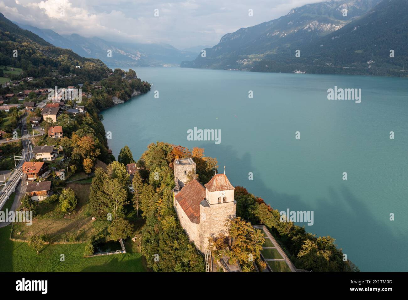 Riggisberg, Switzerland, Aerial view of the Riggisberg old castle and ...
