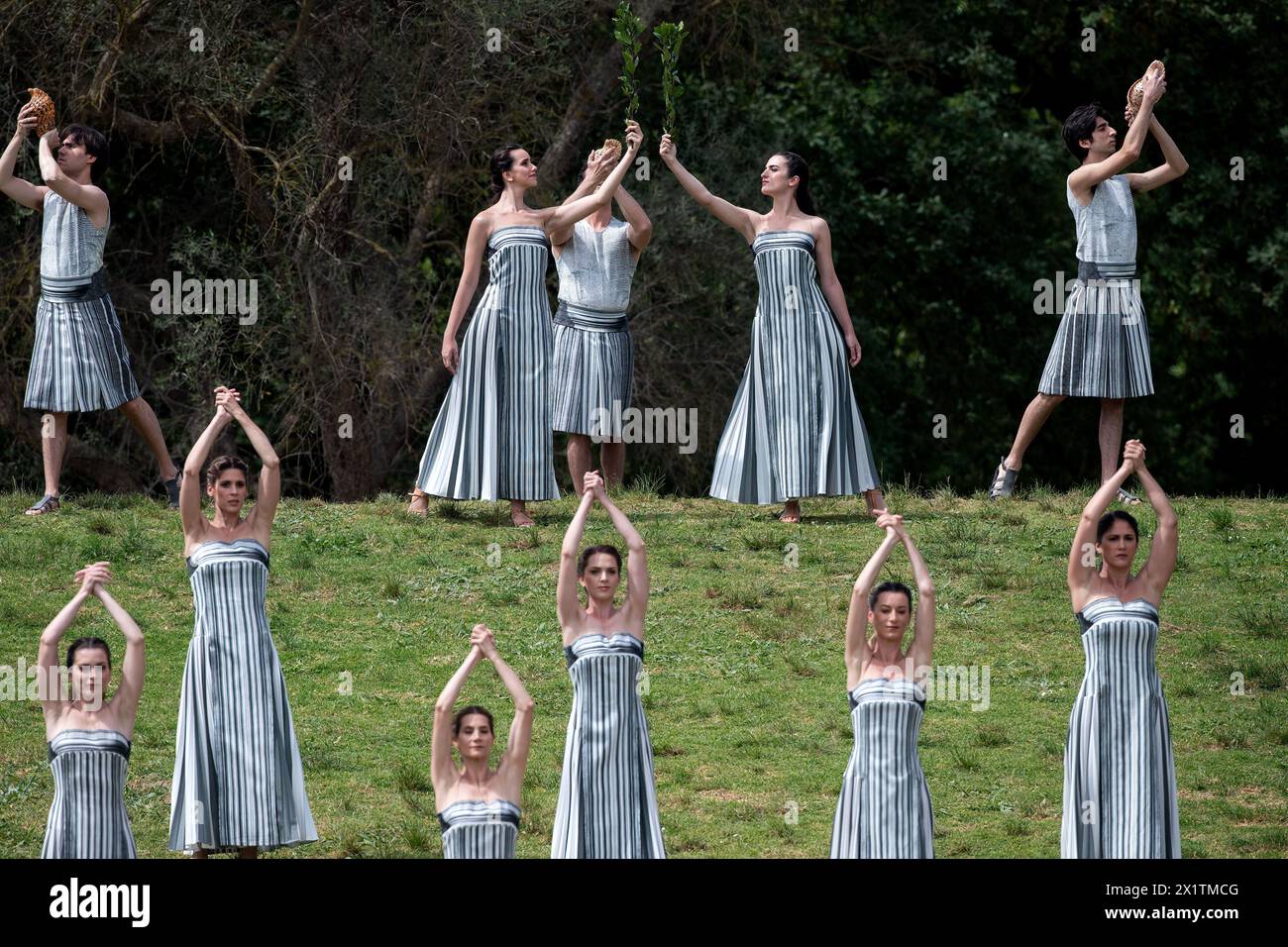 Olympia, Greece - April 15, 2024: Olympic flame lighting ceremony for ...