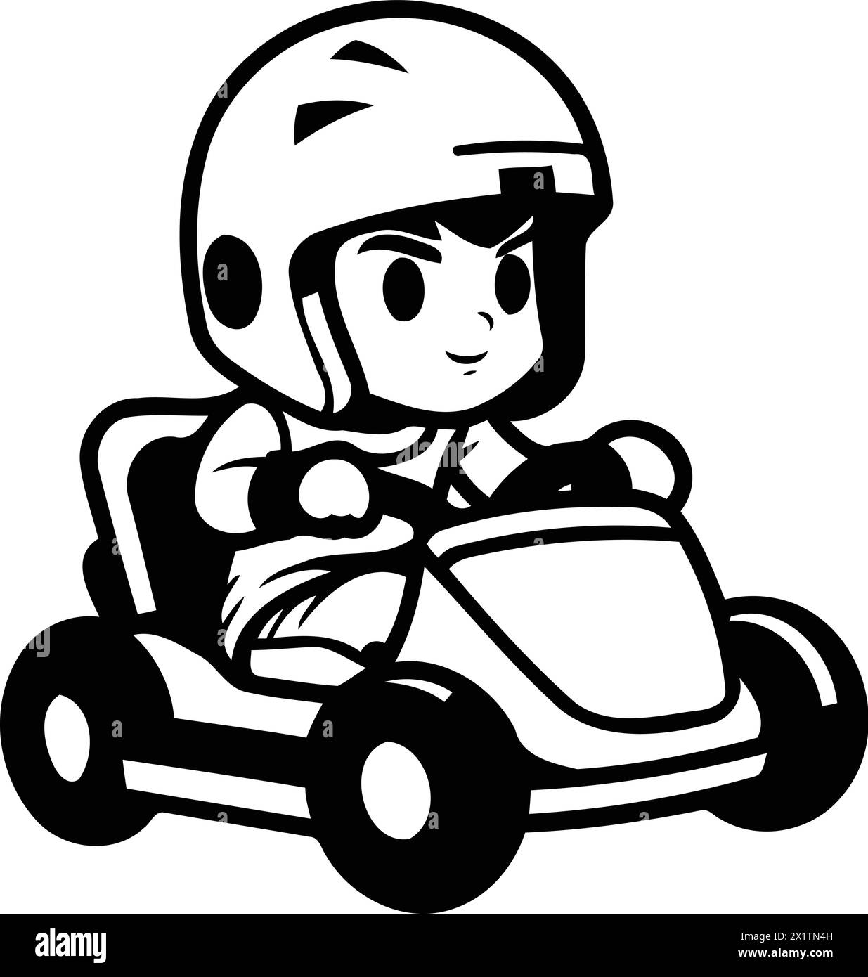 Cute boy riding a race car. Vector illustration on white background ...