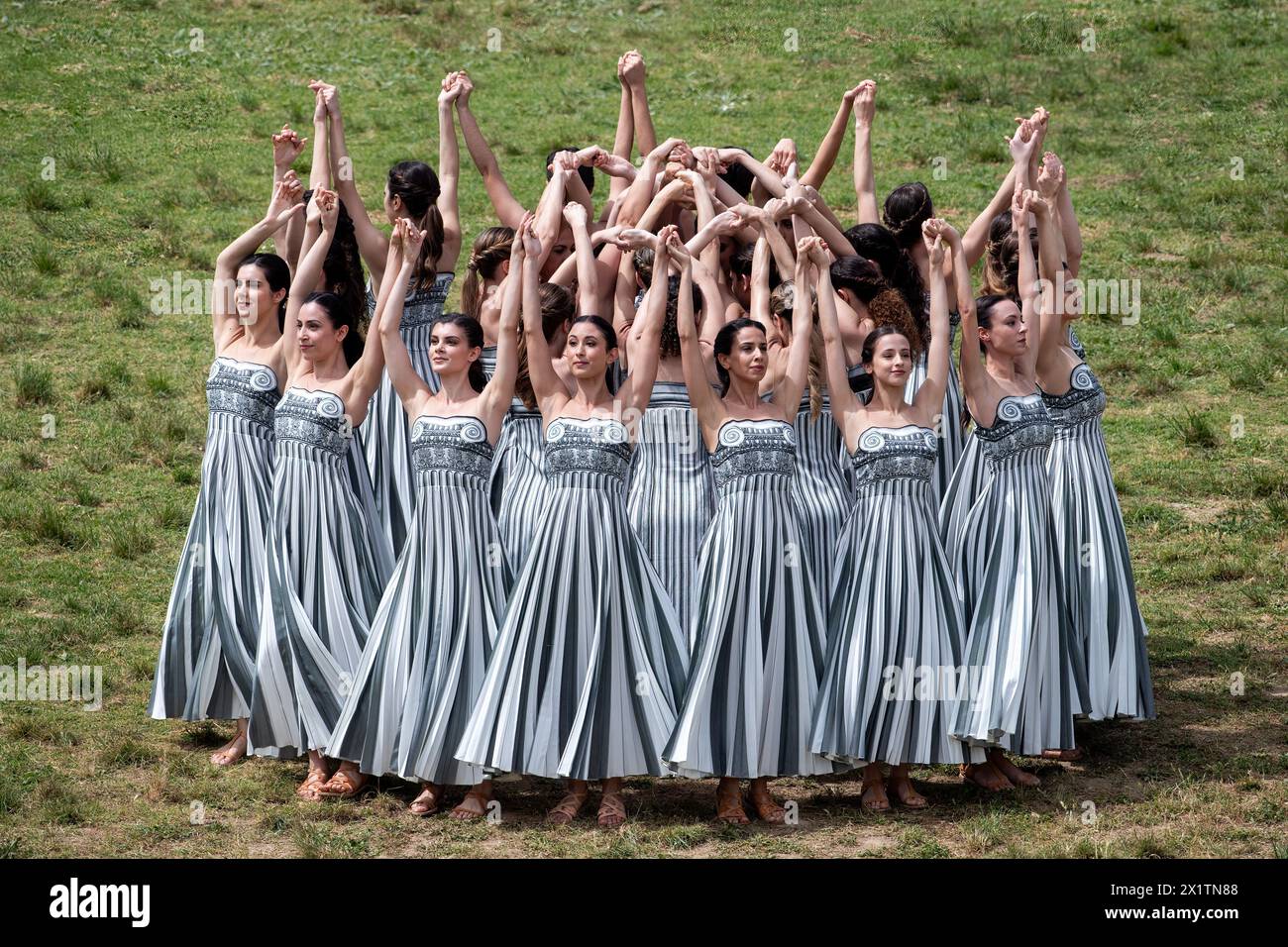 Olympia, Greece - April 15, 2024: Olympic flame lighting ceremony for ...